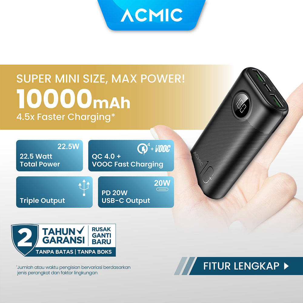 ACMIC DIGIMAX 10000mAh Powerbank Mini 22.5W Fast Charging Type C