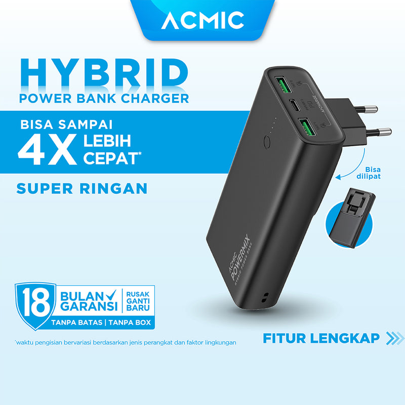ACMIC POWERMIX Hybrid Power Bank & Wall Charger Fast Charging 2 in 1