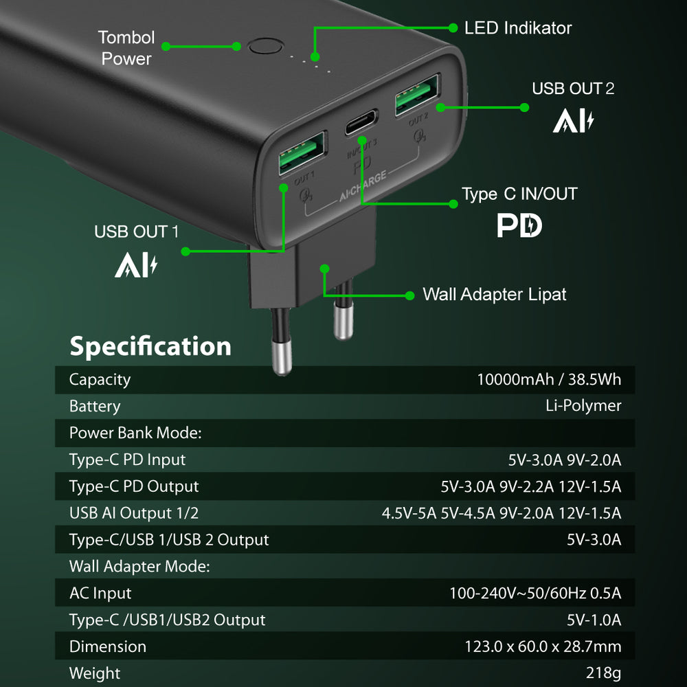 ACMIC POWERMIX 2in1 Powerbank 10000mAh 22.5W Fast Charging Type C